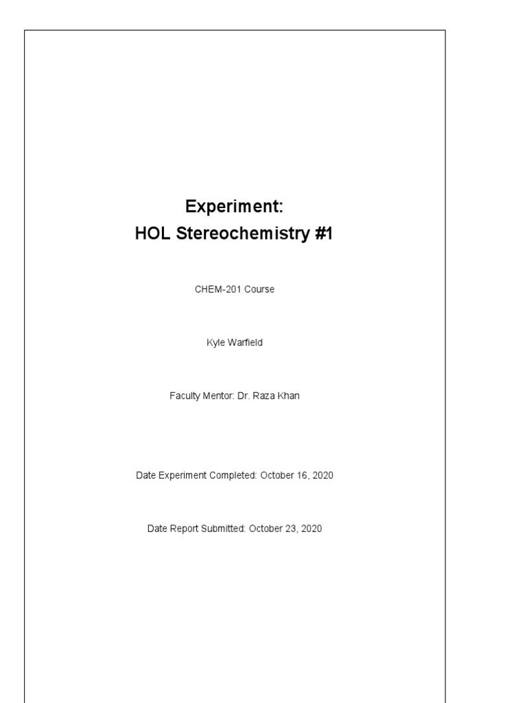 Experiment: HOL Stereochemistry #1: CHEM-201 Course | PDF | Isomer ...