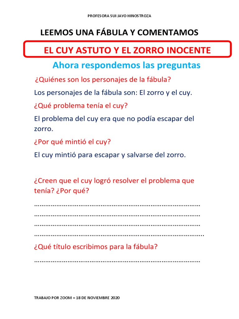 Leemos Una Fábula y Comentamos | PDF