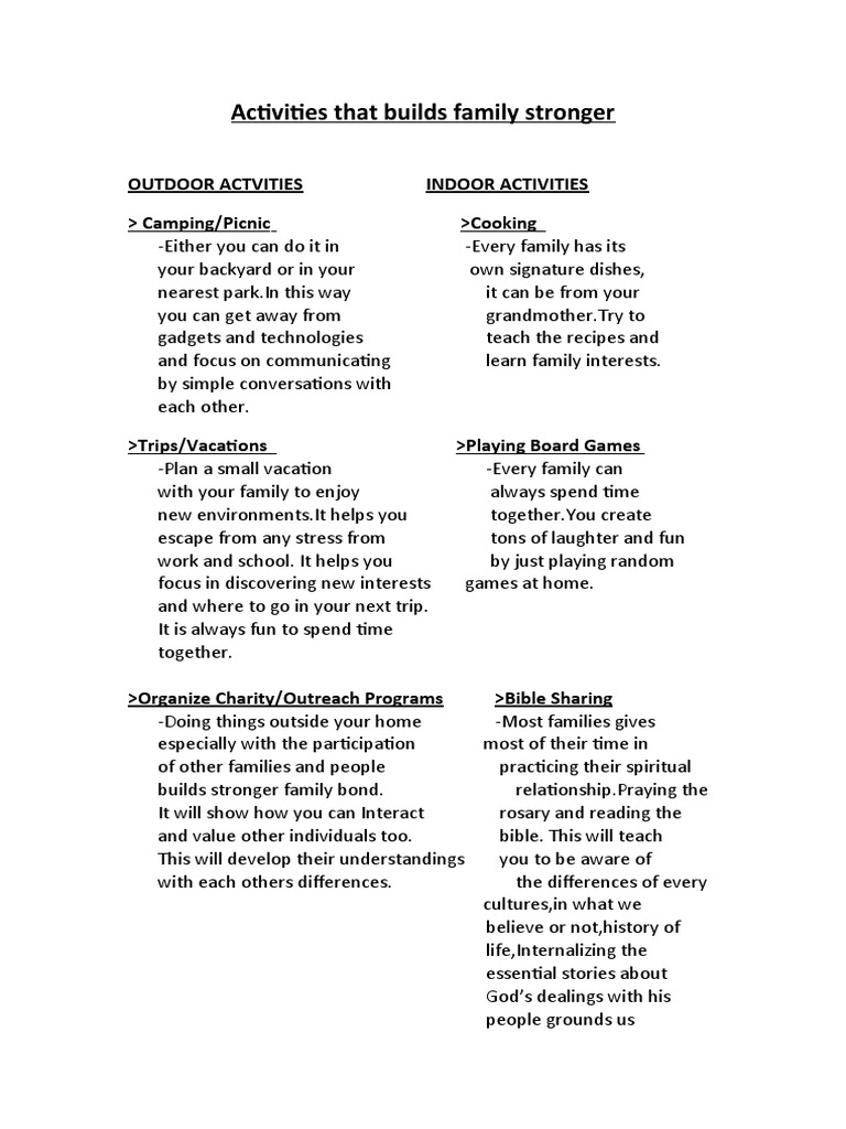 Strengthening Family Bonds Through Activities | PDF | Mental Health ...