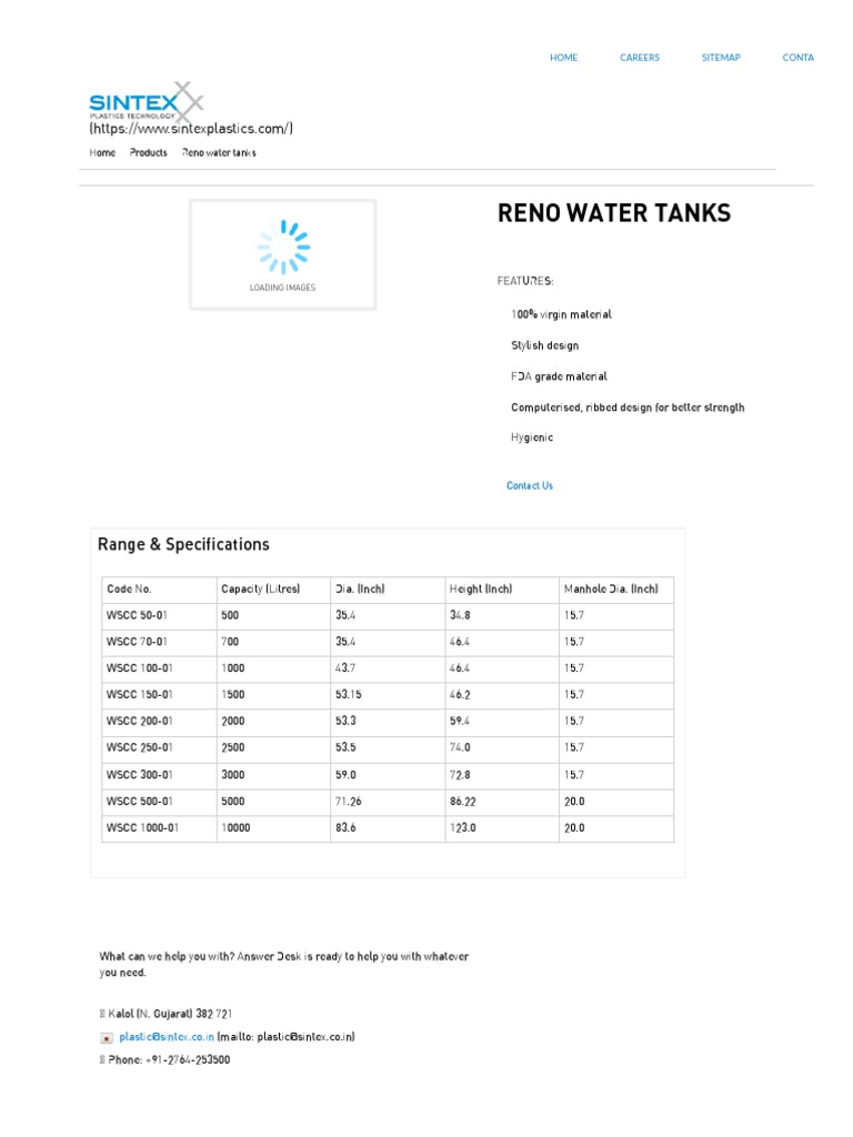 Reno Water Tanks - Sintex Plastics Technology Limited | PDF