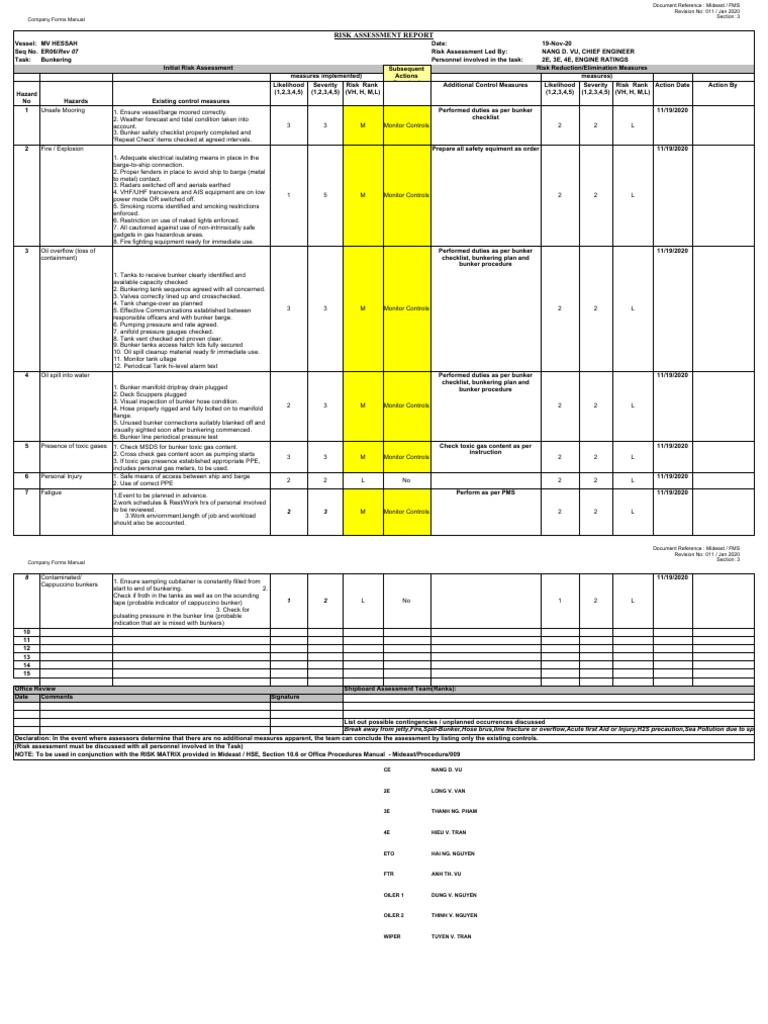 ER06 Bunkering | PDF | Fuel Oil | Risk Assessment