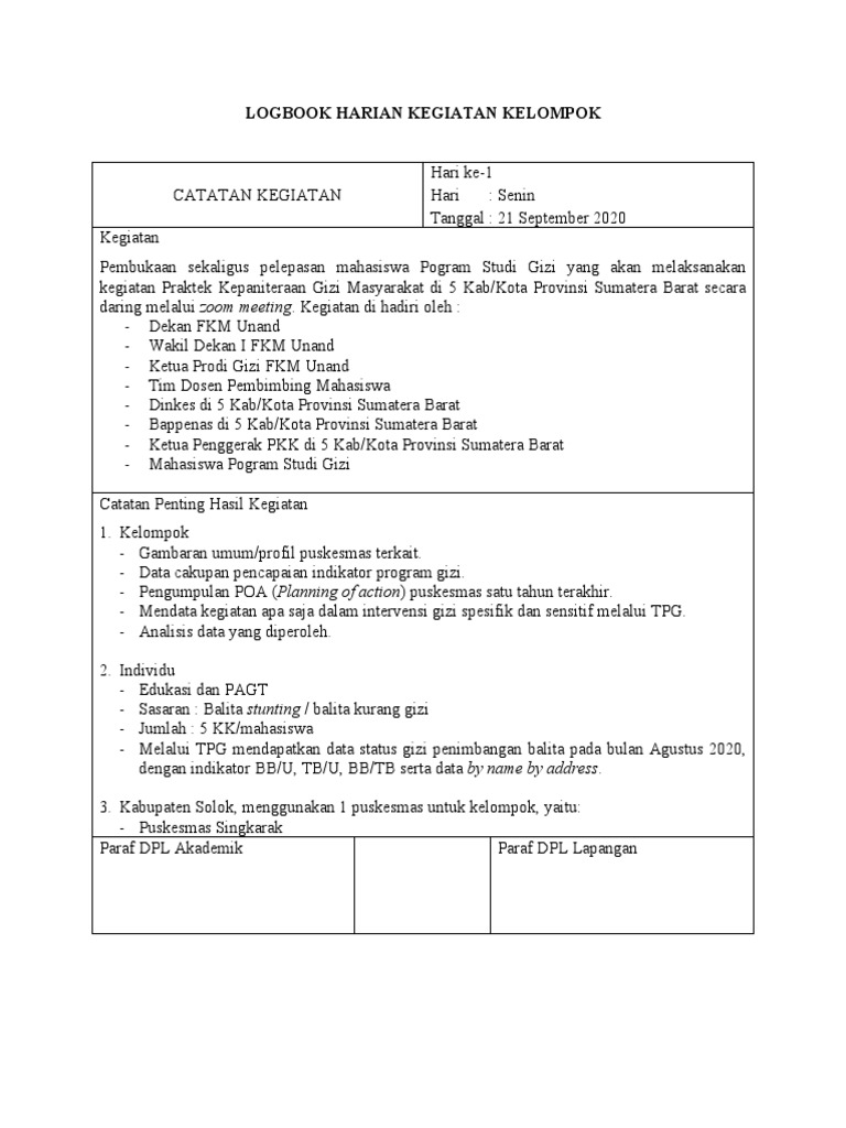 Logbook Harian Kegiatan Kelompok | PDF