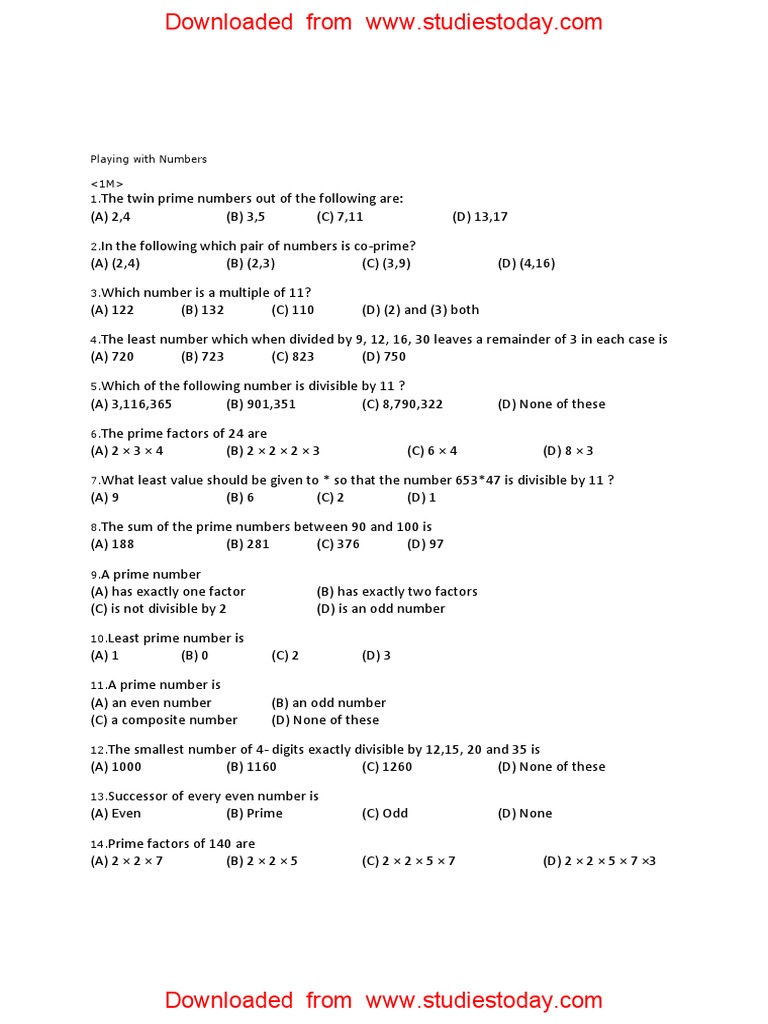 CBSE Class 6 Playing With Numbers Worksheet PDF | PDF | Prime Number ...