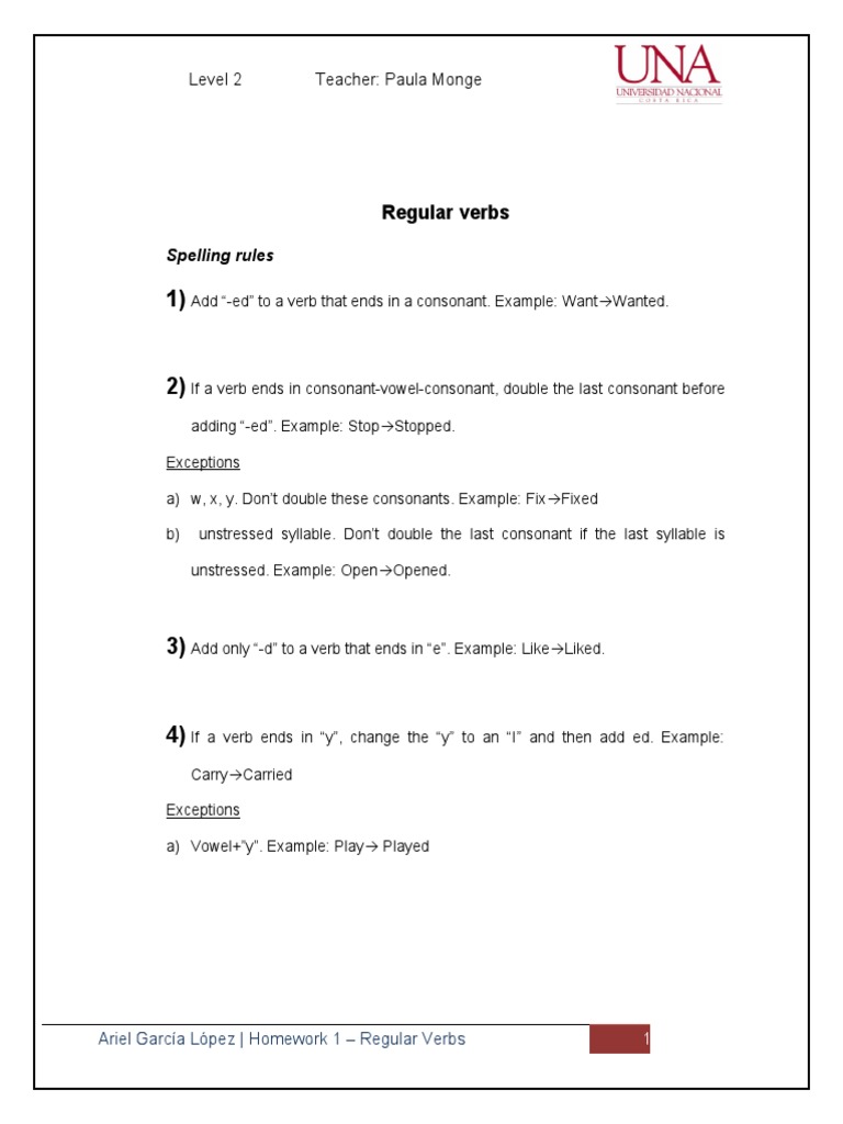 Regular Verbs: Spelling Rules | PDF