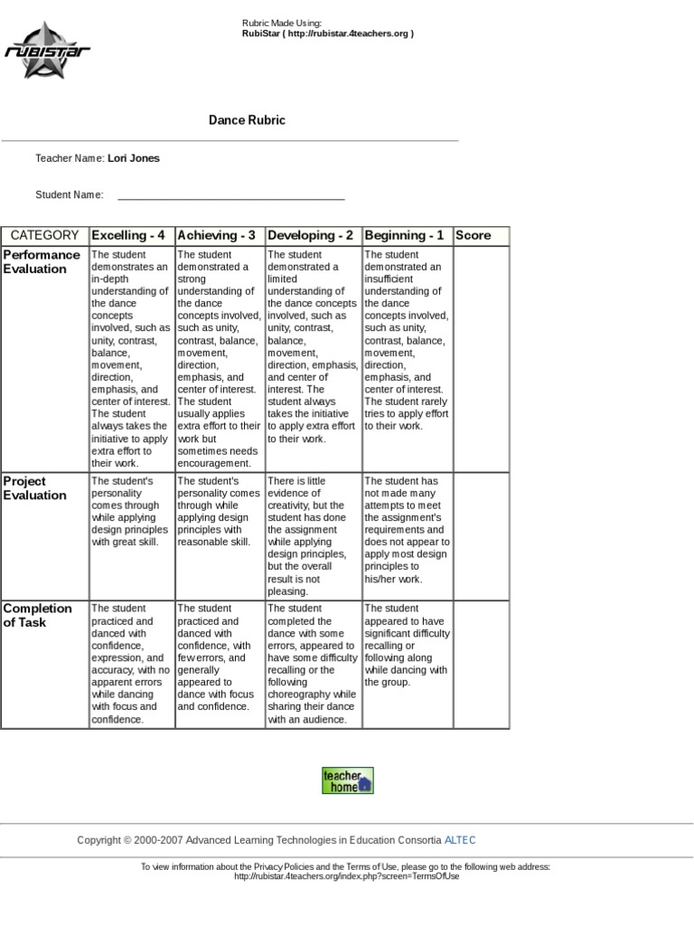 Dance Rubric | PDF