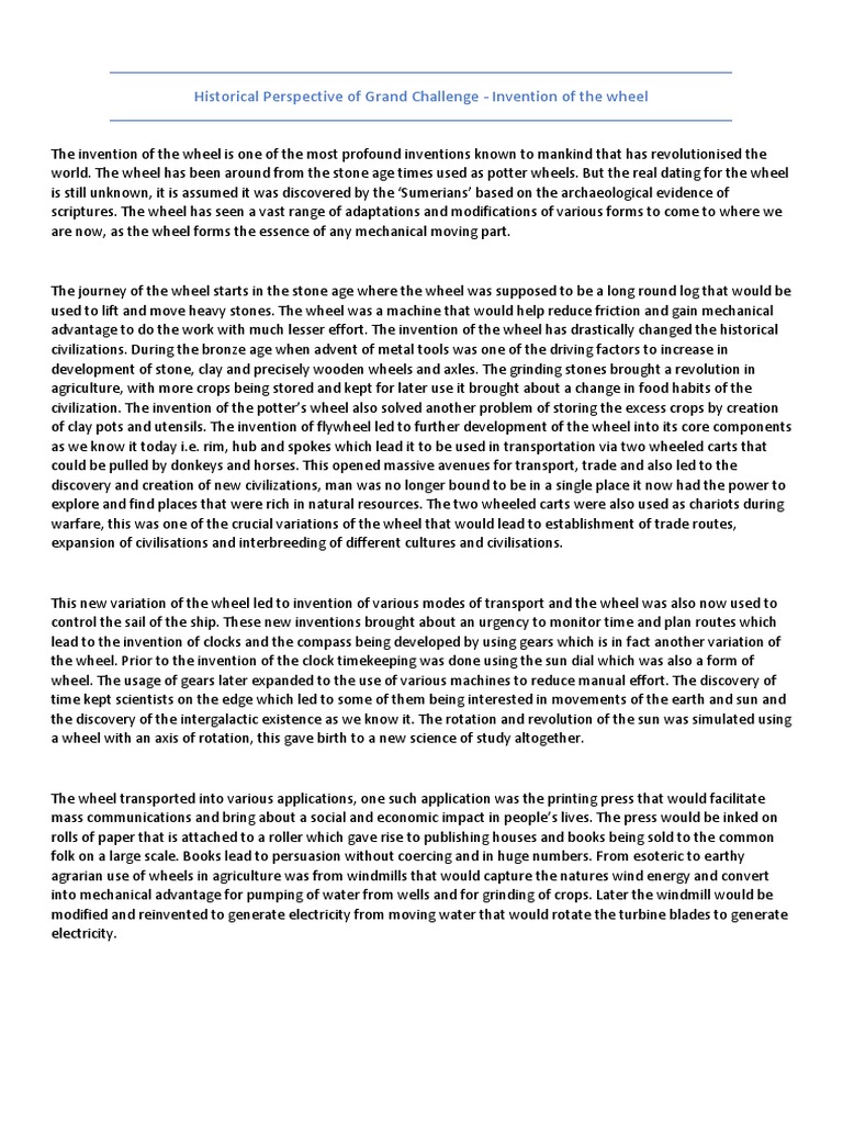 Historical Perspective of Grand Challenge - Invention of The Wheel ...