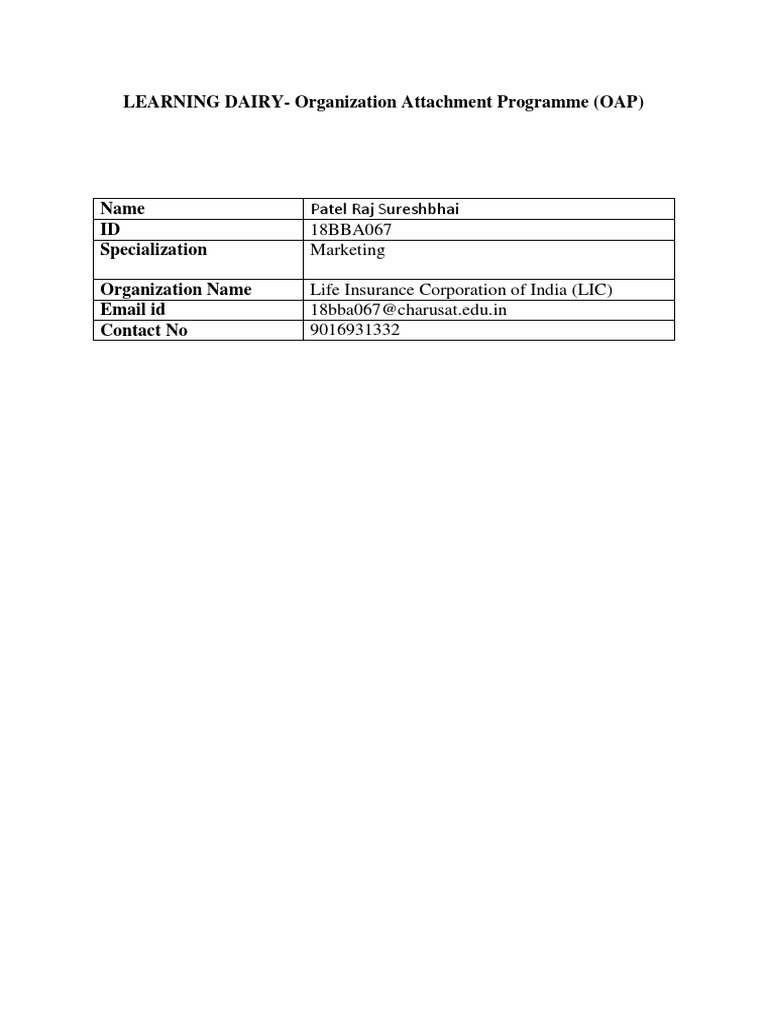 Organization Attachment Programme (OAP) Weekly Report: A Comprehensive ...
