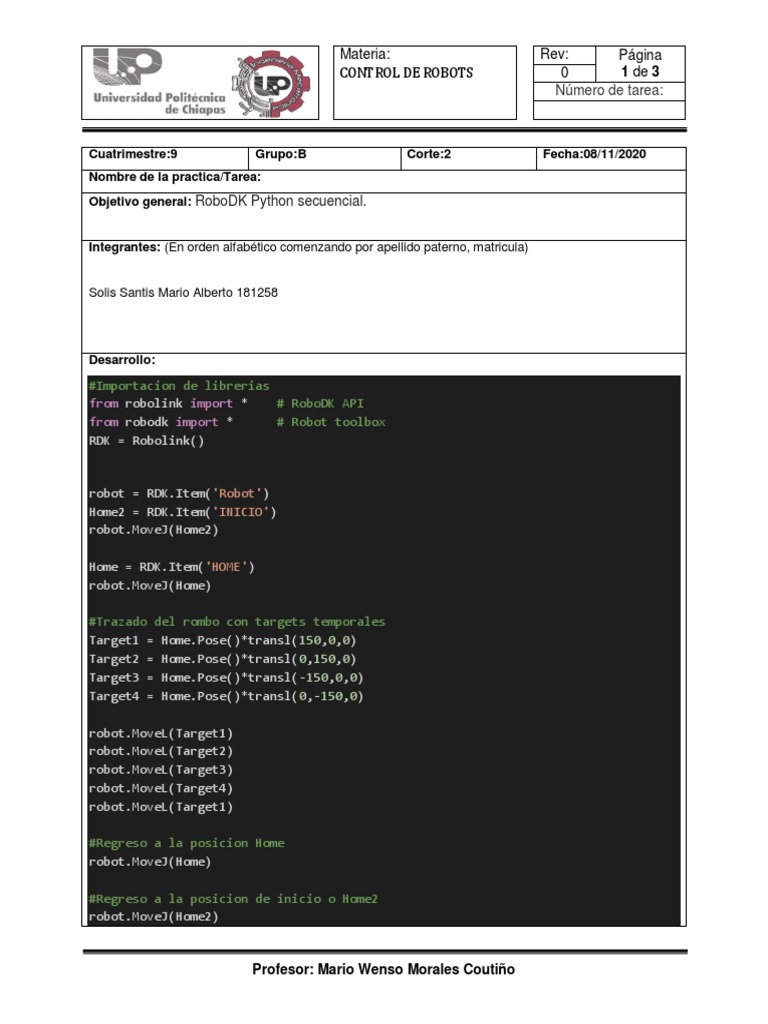 Tarea 3 RoboDK Python Secuencial | PDF