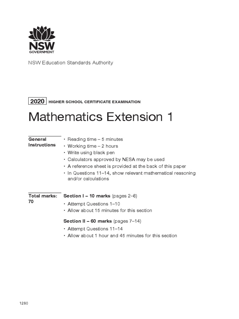 2020 HSC Mathematics Extension 1 | PDF