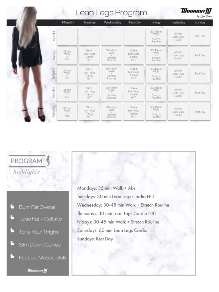 Workout10 Lean Legs Program by Lena Snow Final | PDF | Sports