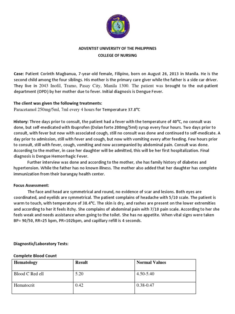 Case Study For Dengue Fever | PDF | Fever | Medical Specialties