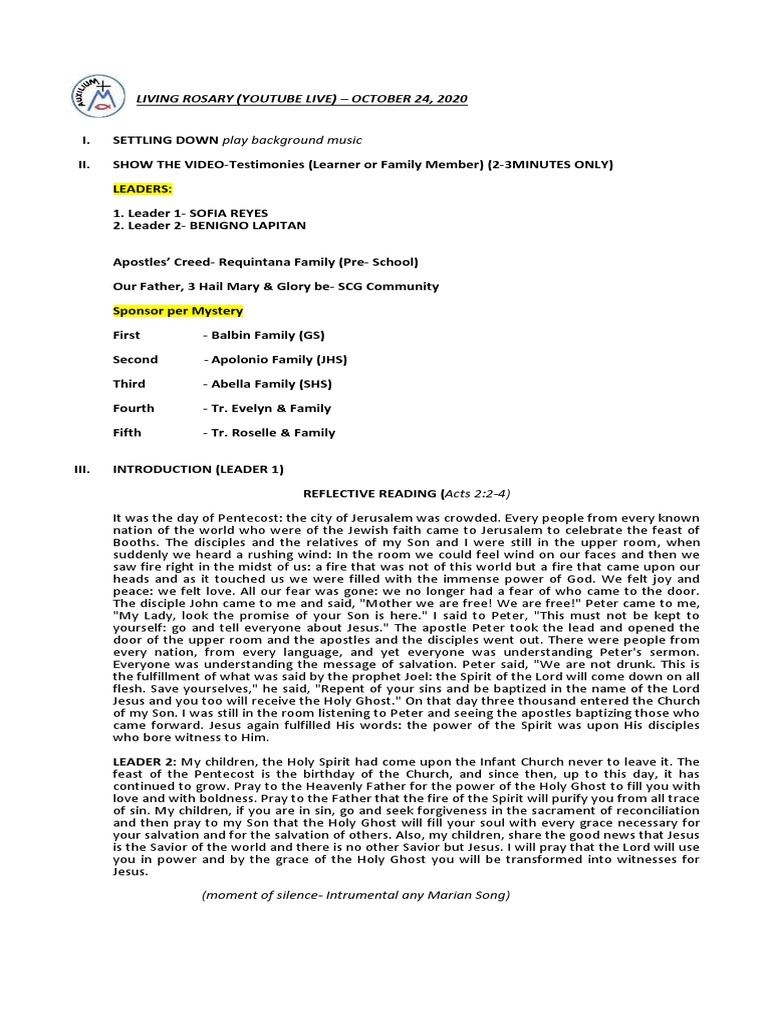 Final Na Living Rosary Script 7 | PDF | Mary, Mother Of Jesus | Jesus