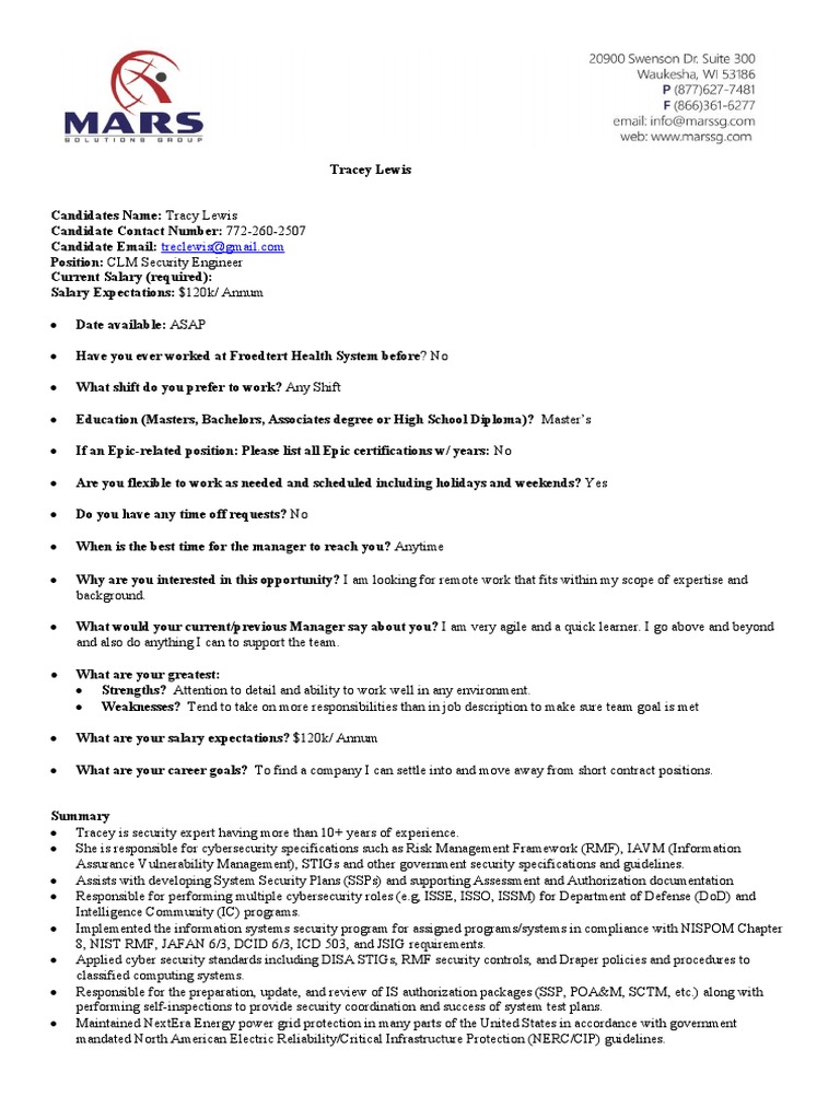 Tracey Lewis Resume | PDF | Signals Intelligence | Computer Security