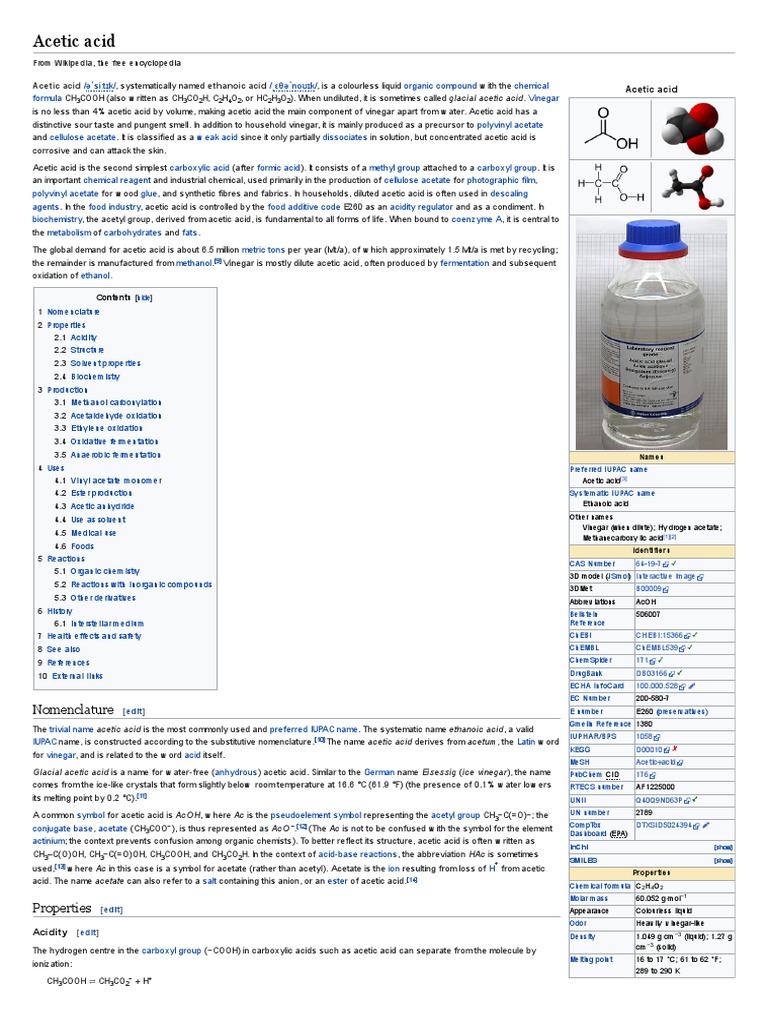 Acetic Acid (Wiki) | Download Free PDF | Acetic Acid | Acid ...