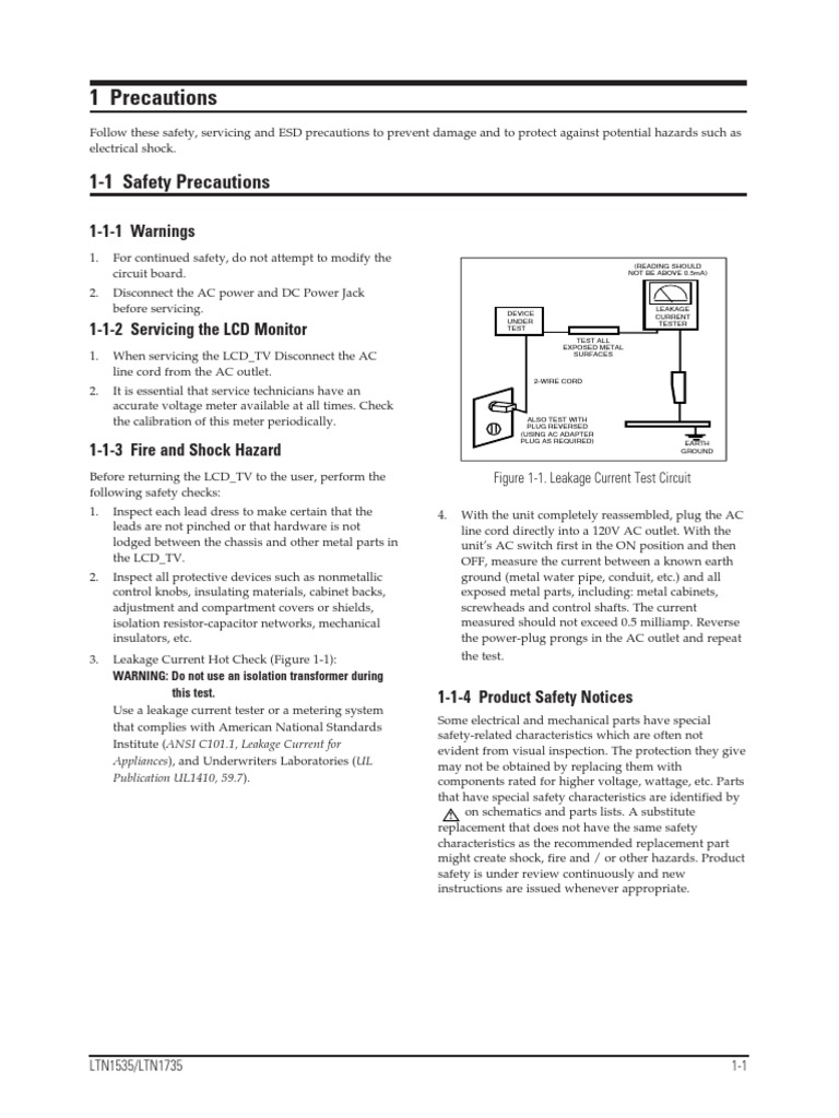 ESD and Safety Precautions for Servicing LCD Monitors | PDF ...