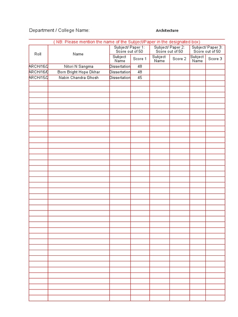 Department / College Name:: (NB: Please Mention The Name of The Subject ...