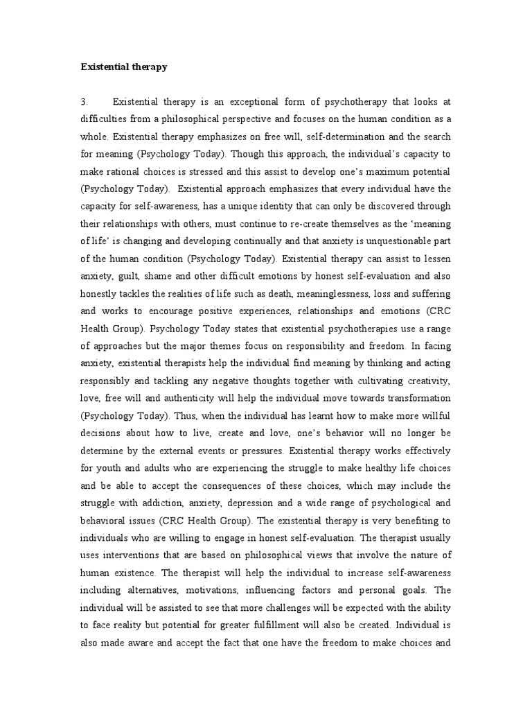 Assignment - Q3 Existential Therapy | PDF | Psychotherapy | Existentialism