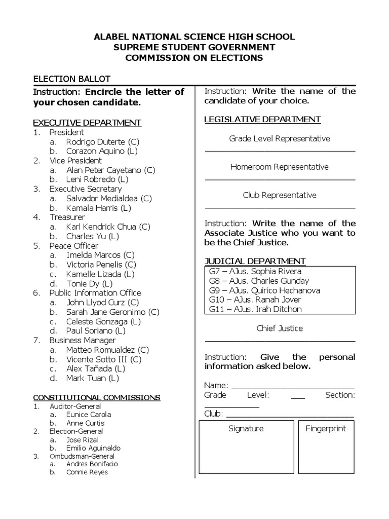 Election Ballot Instruction: Encircle The Letter of | PDF