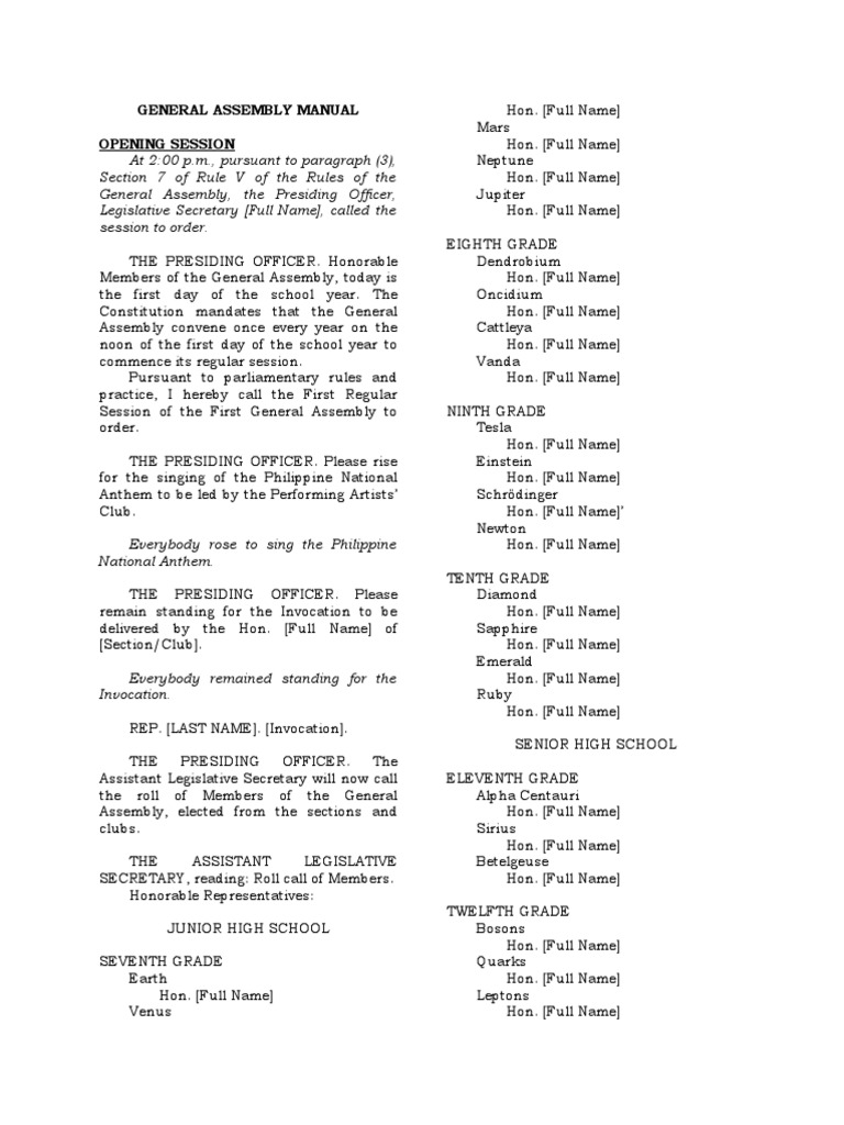 General Assembly Manual | PDF | United States House Of Representatives ...