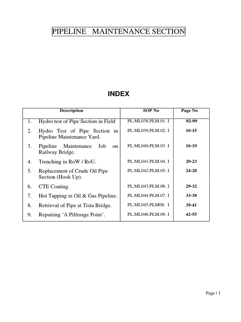 Pipeline Maintenance Section: Index | Download Free PDF | Pipe (Fluid ...