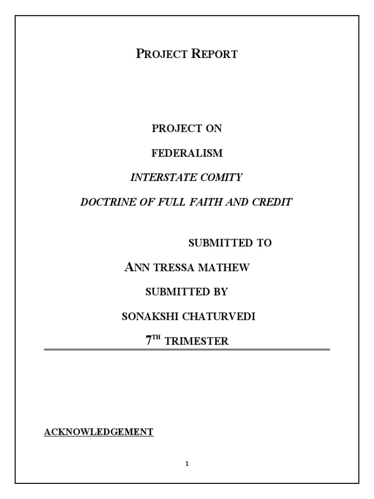 Roject Eport: Interstate Comity Doctrine OF Full Faith AND Credit | PDF ...