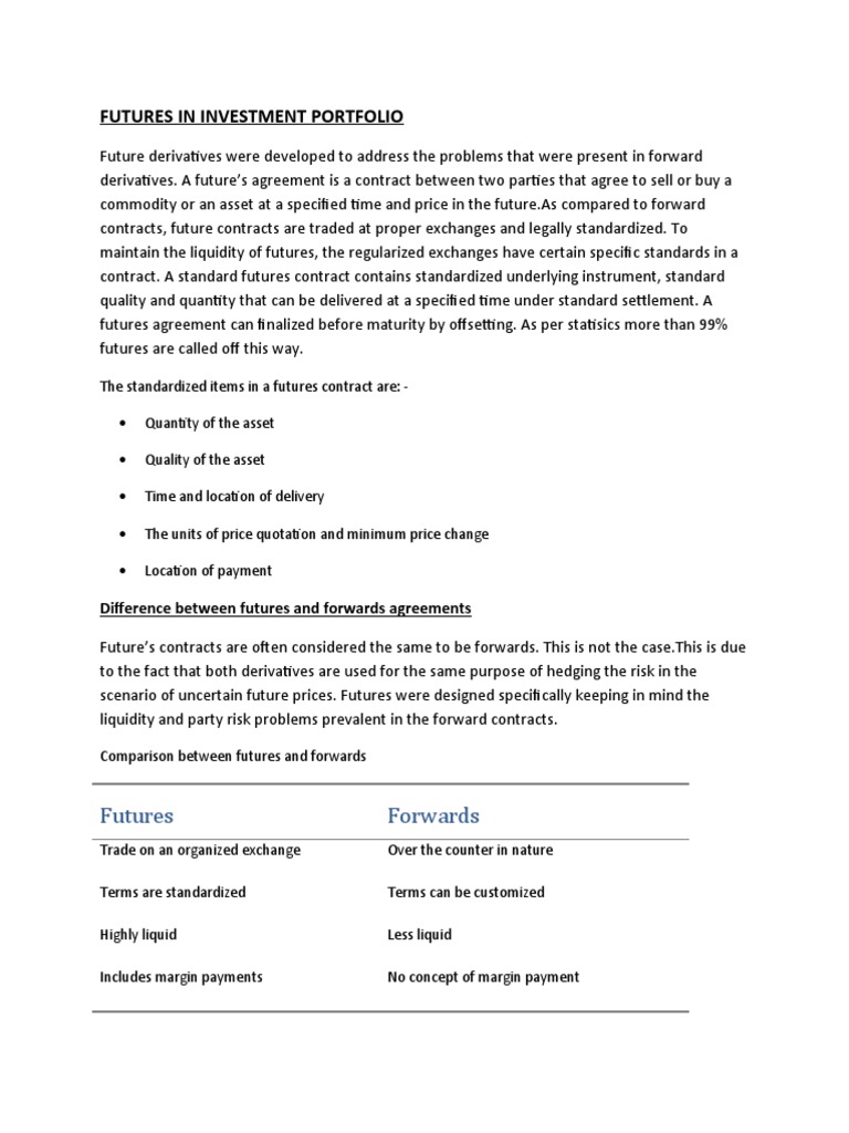 Futures in Investment Portfolio | PDF | Futures Contract | Hedge (Finance)
