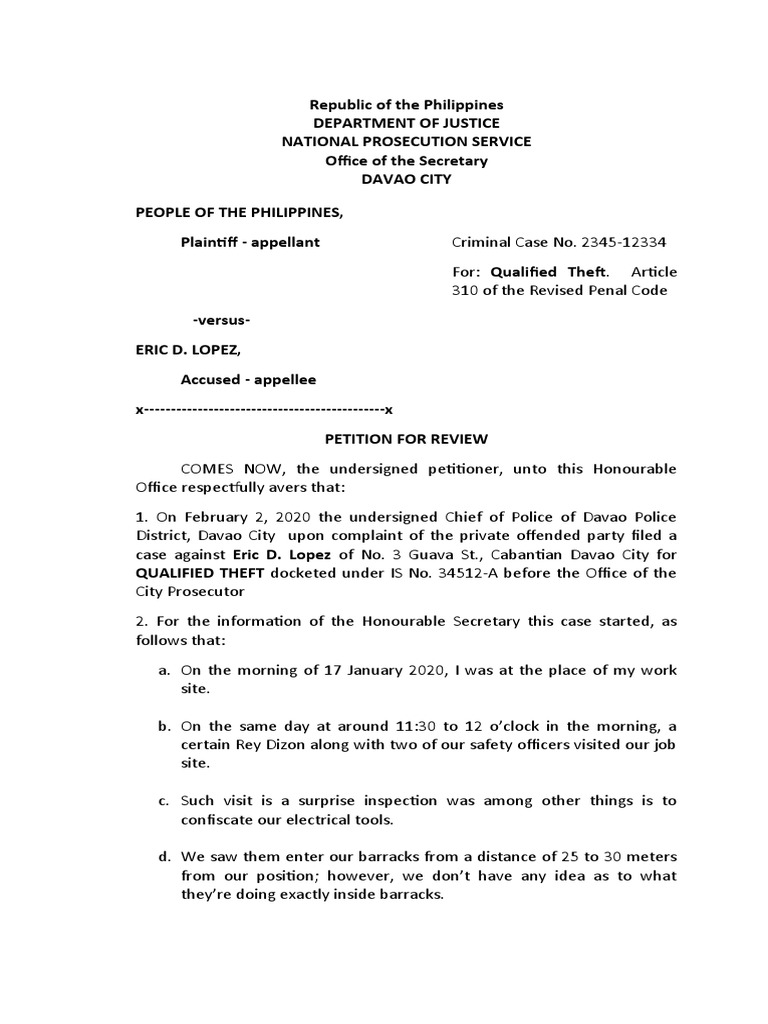 Petition For Review On Doj | PDF | Prosecutor | Complaint