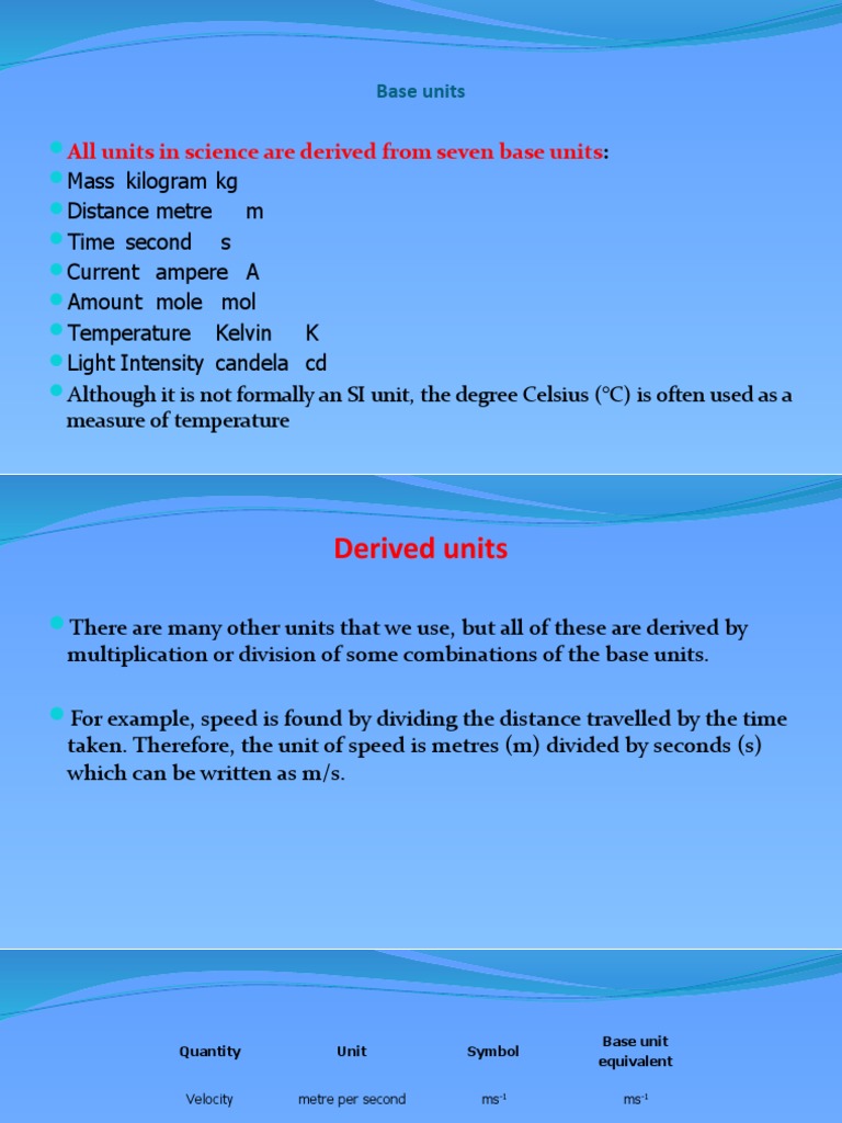 All Units in Science Are Derived From Seven Base Units | PDF ...