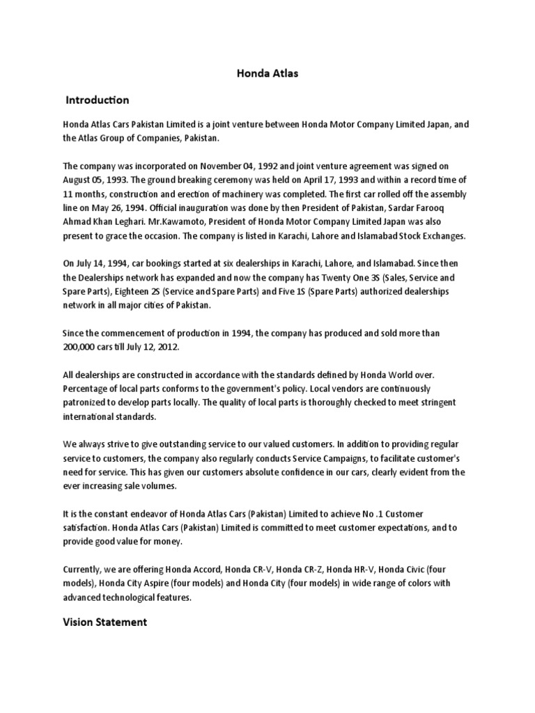 Honda Atlas: Vision Statement | PDF | Honda | Forecasting