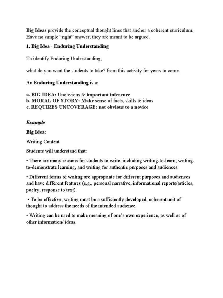 Big Ideas and Guiding Question (With Example) | PDF