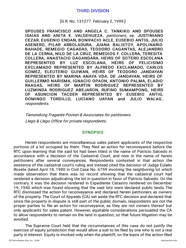 Tankiko v. Cezar | PDF | Equity (Law) | Lawsuit