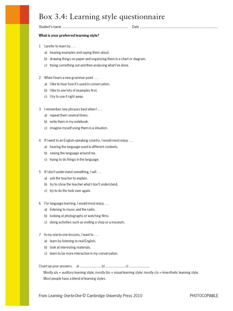 Box 3.4: Learning Style Questionnaire | PDF