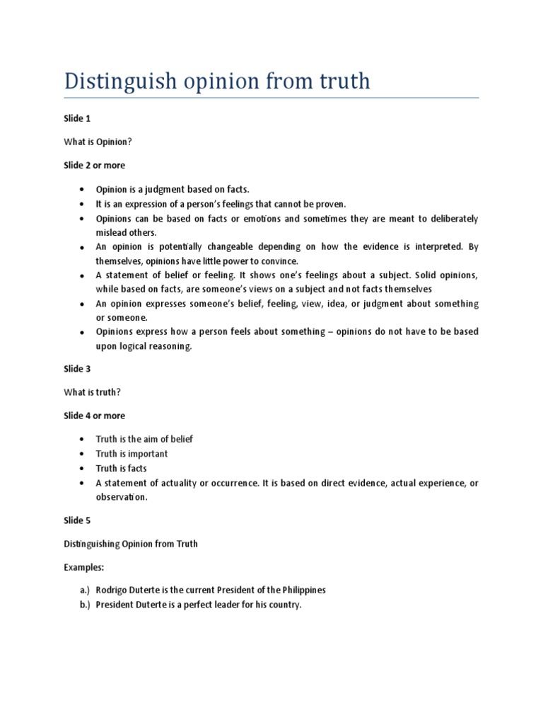 Distinguish Opinion From Truth | PDF