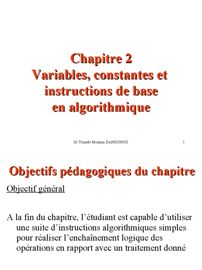 Chap2 Variables Instructions de Base Algo Et SDD | PDF | Variable (informatique) | Booléen