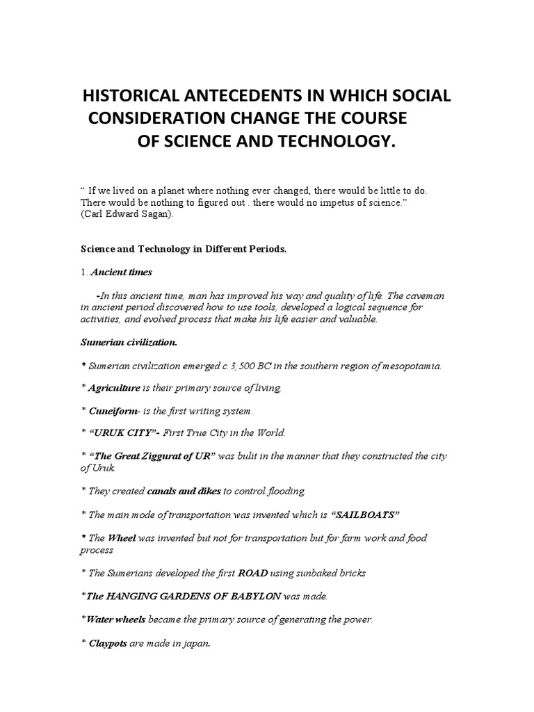 Historical Antecedents in Which Social Consideration Change The Course ...