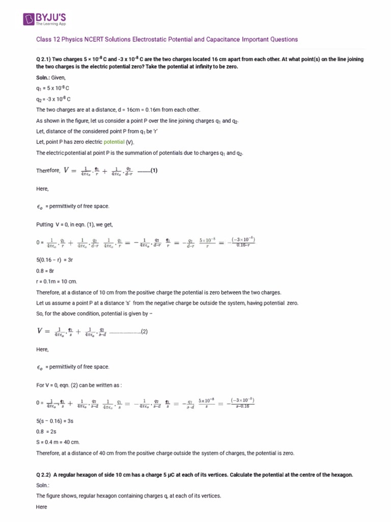 Class 12 Physics Chapter 2 Solutions | PDF | Capacitance | Capacitor