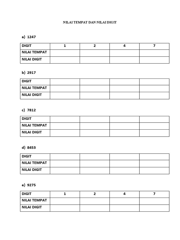 Nilai Tempat Dan Nilai Digit | PDF