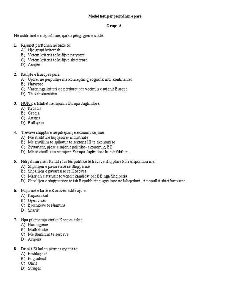 GJEOGRAFIA 11 Modele Testesh | PDF