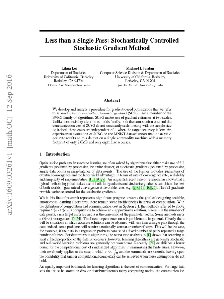 Less Than A Single Pass: Stochastically Controlled Stochastic Gradient Method | PDF | Applied ...