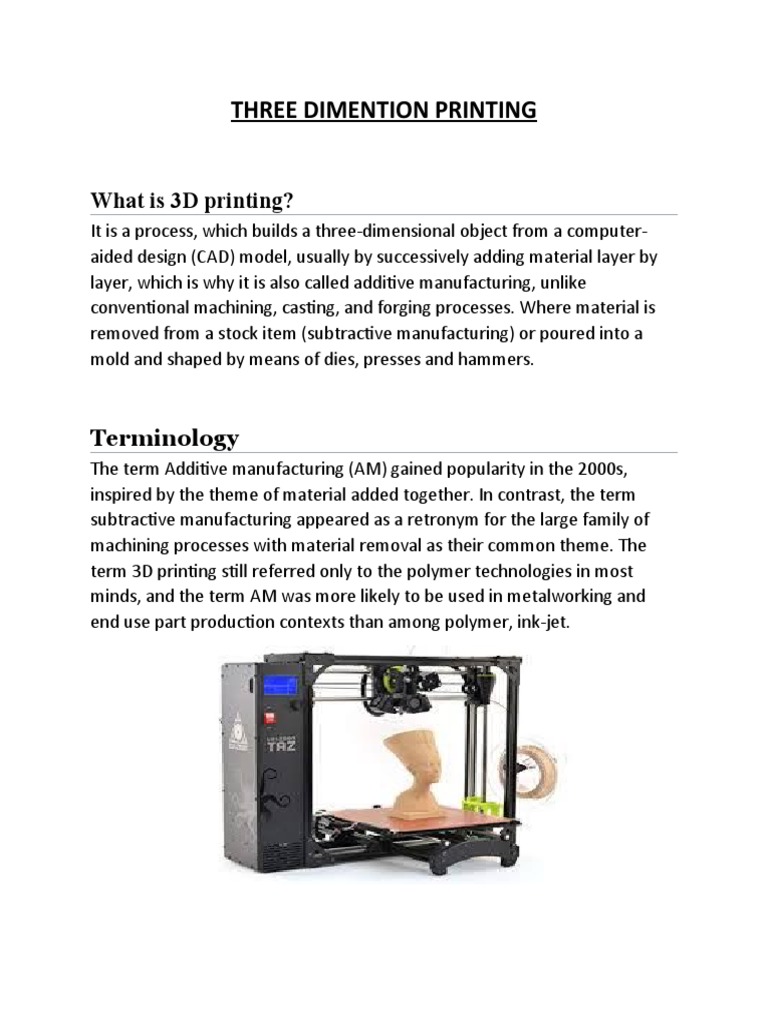 Three Dimention Printing: What Is 3D Printing? | PDF | 3 D Printing | 3 ...