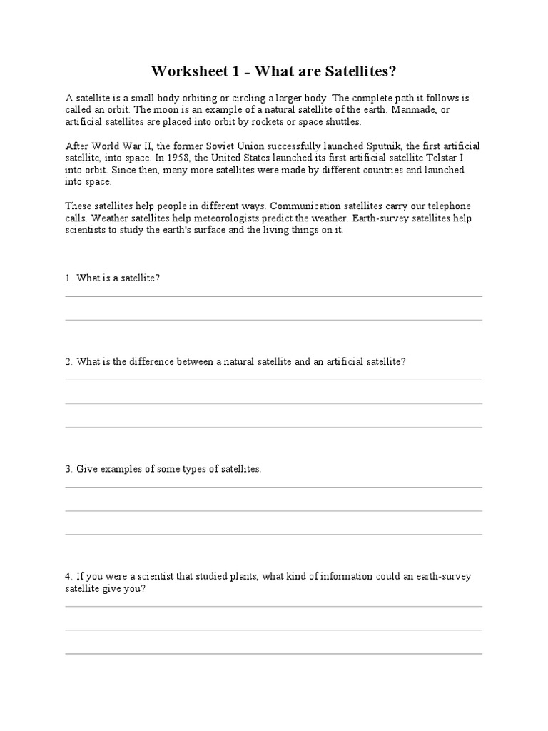 Worksheet 1 - What Are Satellites? | PDF
