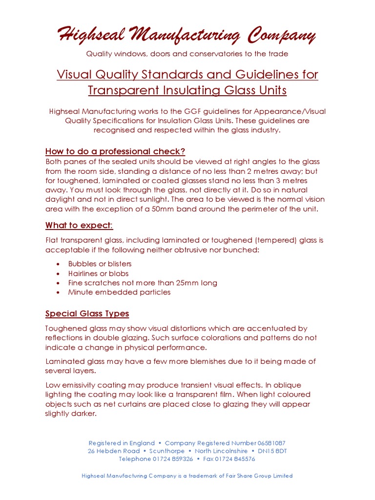 Visual Quality Standards and Guidelines For Transparent Insulating ...