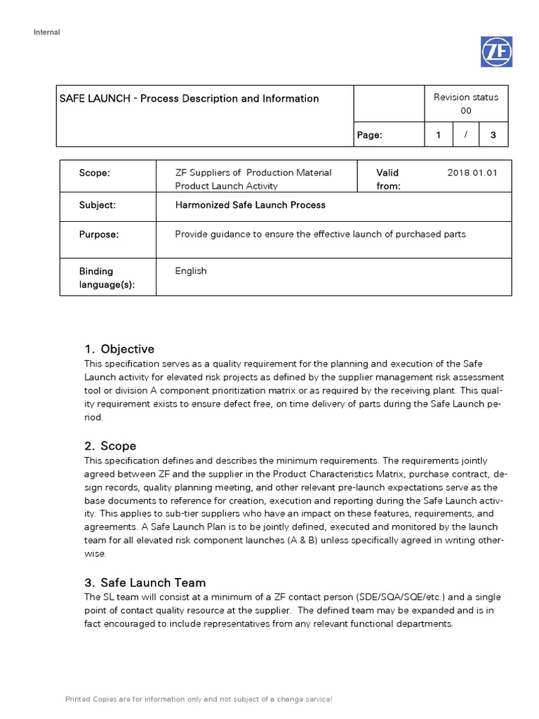SAFE LAUNCH - Process Description and Information: 1. Objective | PDF ...