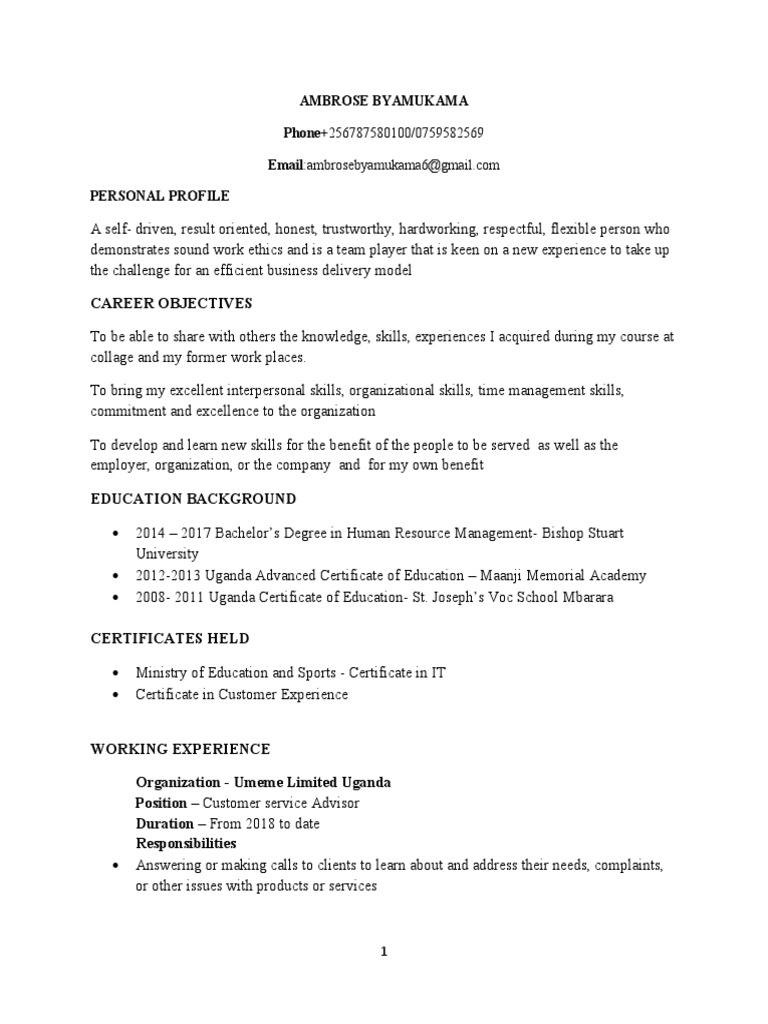 Ambrose CV | PDF | Cognition | Business