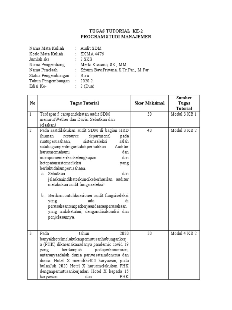 Tugas 2 Audit SDM 2020 | PDF Tugas 2 Audit SDM 2020 | PDF