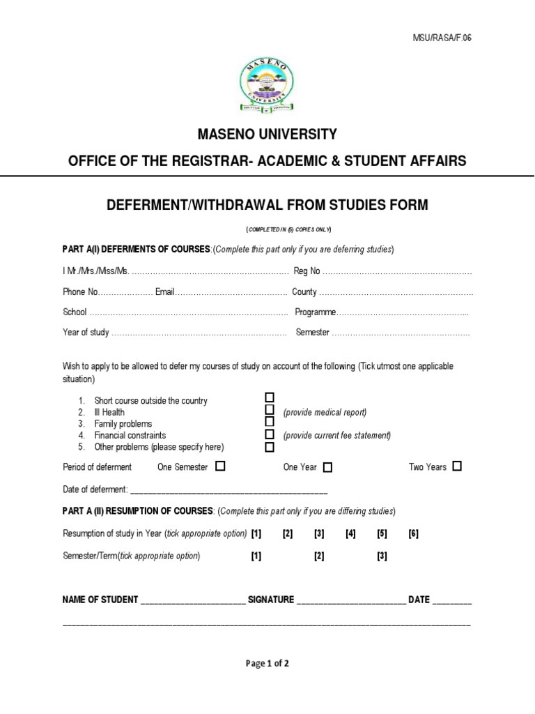 DEFERMENT Form Maseno University PDF | PDF | Business