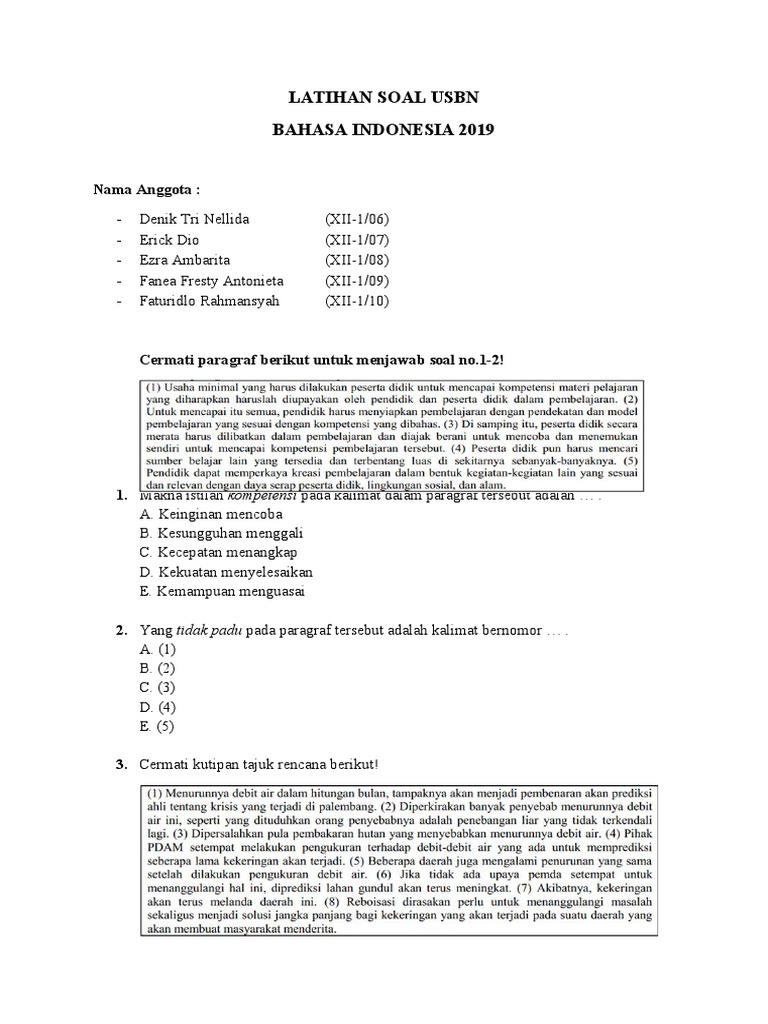 Latihan Soal Usbn | PDF