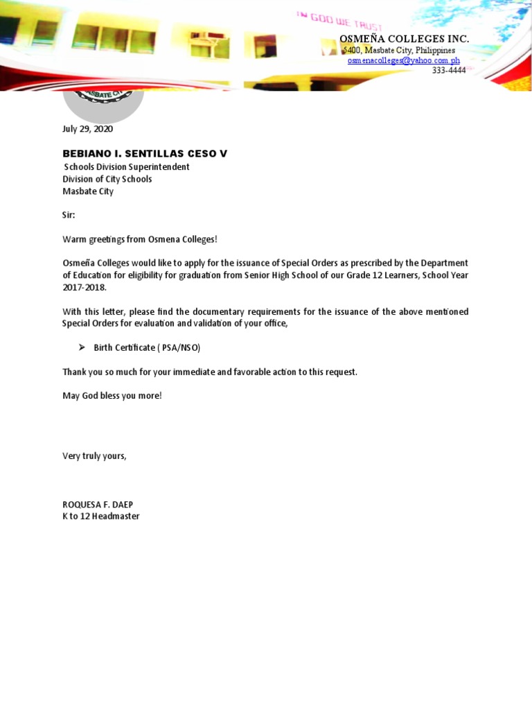 Letter of Intent For Special Order | PDF