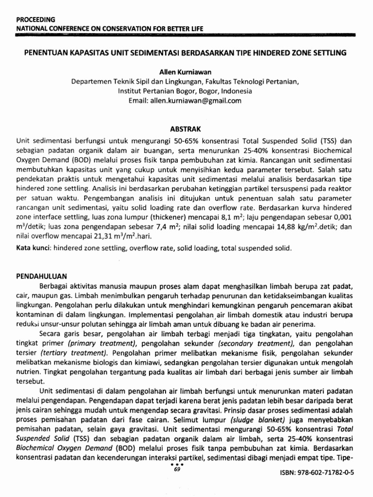 Kapasitas Unit Sedimentasi Hindered Zone | PDF