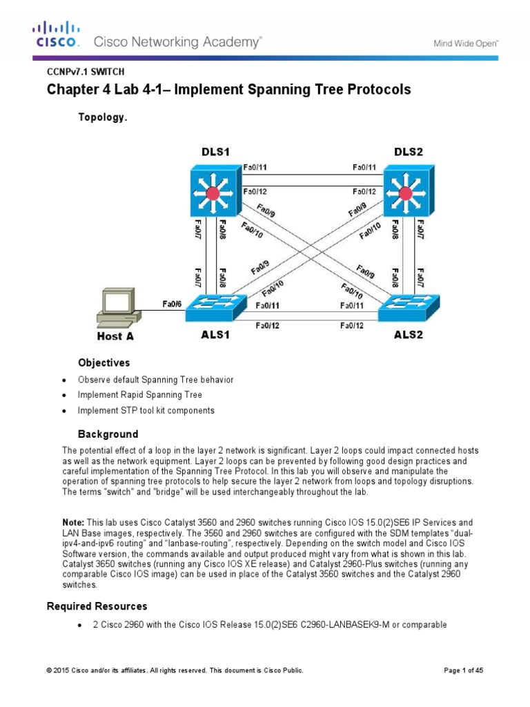 Chapter 4 Lab 4-1 - Implement Spanning Tree Protocols: Topology | PDF | Telecommunications ...